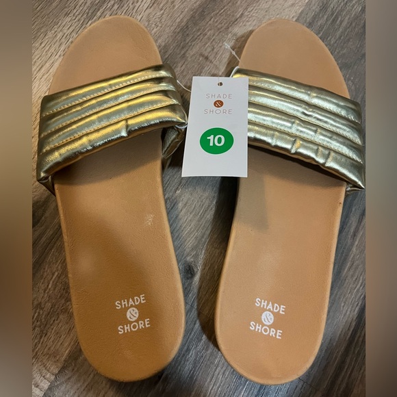 Shade & Shore | Shoes | Nwt Metallic Gold Slides Size | Poshmark